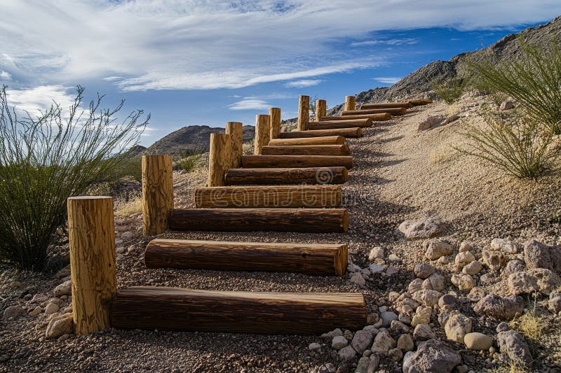 Wooden Posts Create a Pathway in a Desert Landscape with Stairs ...