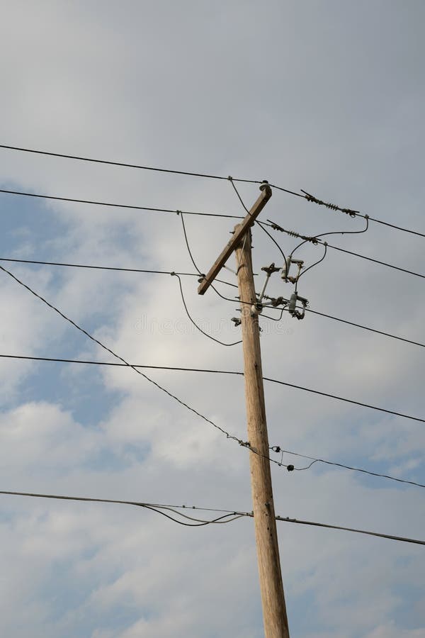Wooden Power Utility Pole with Transformers and Cables. Stock Image ...
