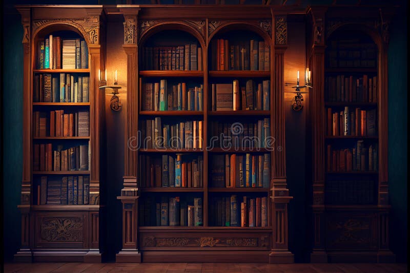 Wooden Private Library with a Large Collection of Books. Stock Photo ...