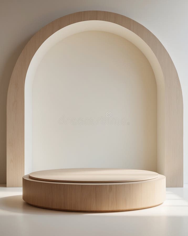 Wooden Product Display Podium with Circular Platform and Arched ...