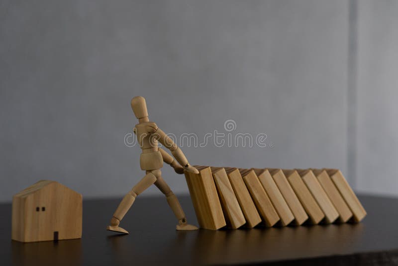 Wooden Puppet Business Control Concept, Domino Effect, Falling Blocks ...