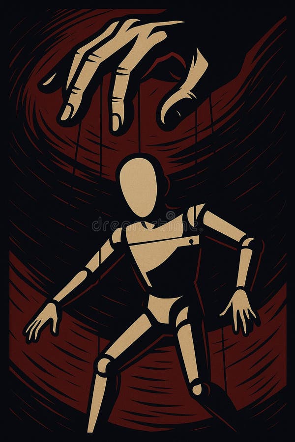 Wooden Puppet Controlled by Strings in Dramatic Lighting Stock Illustration - Illustration of ...