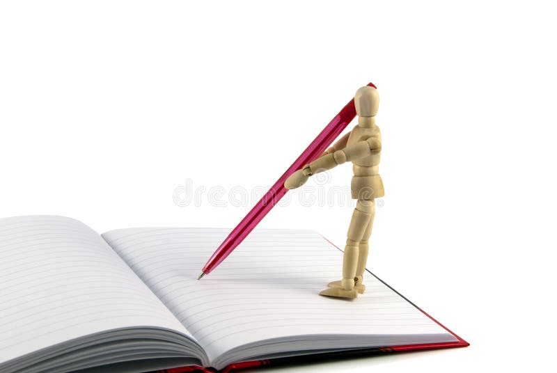 Wooden Puppet with Red Pencil Stock Image - Image of writing, book ...