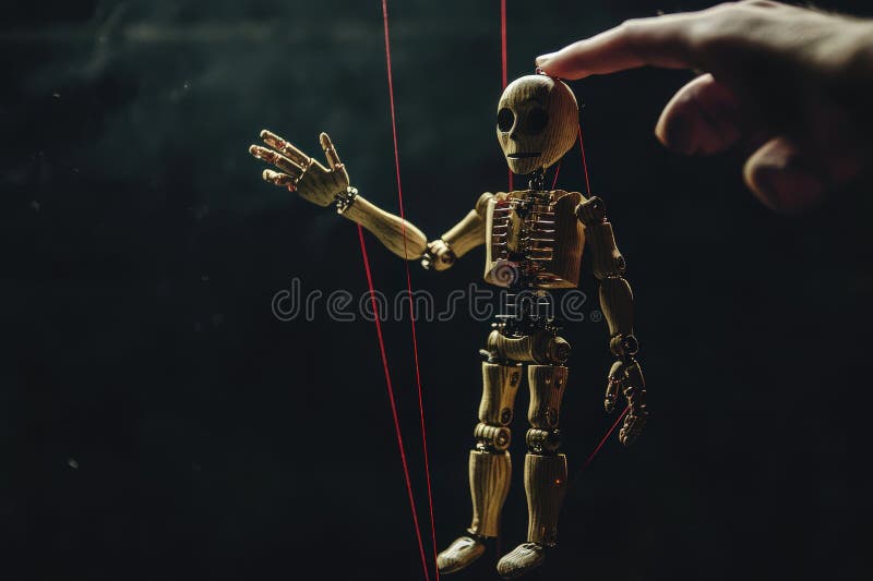 Wooden Puppet on Strings Controlled by Hand in Dramatic Lighting Stock ...