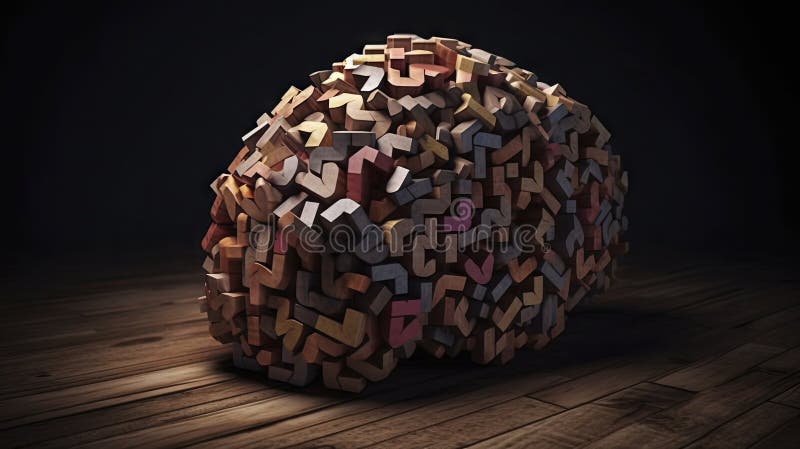 Wooden Puzzle Blocks Brain Shape for Logical Thinking. Stock ...