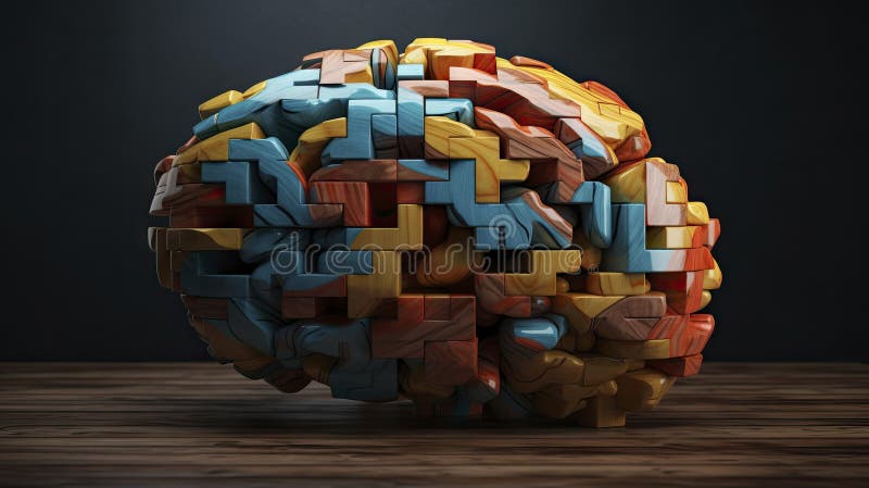 Wooden Puzzle Blocks Brain Shape for Logical Thinking. Stock ...