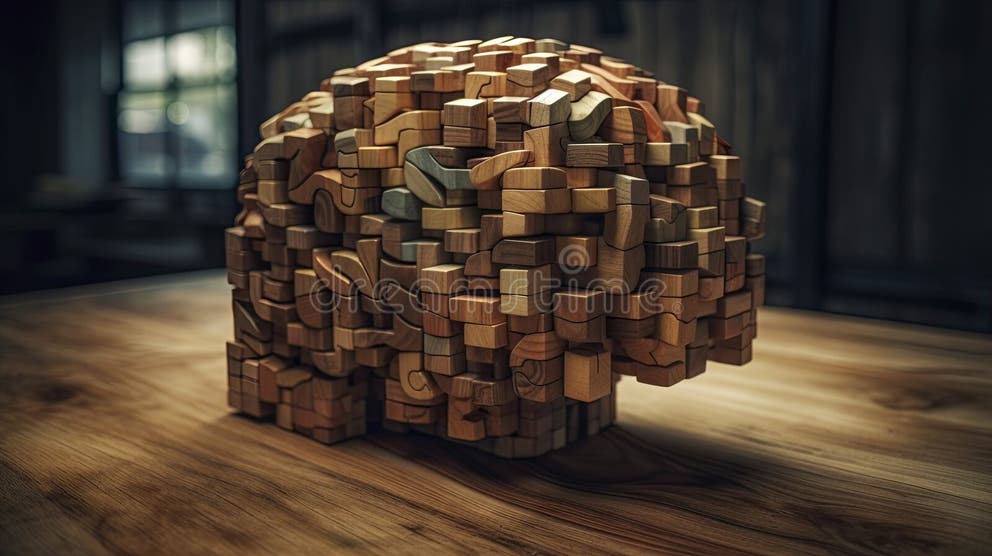 Wooden Puzzle Blocks Brain Shape for Logical Thinking. Stock ...