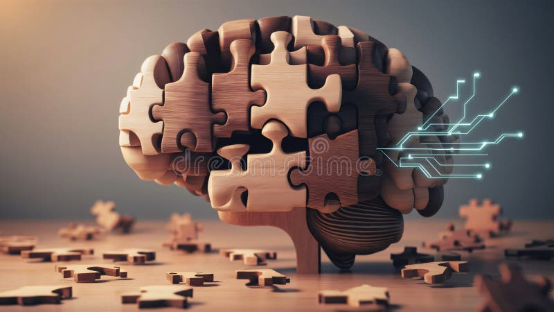 Wooden Puzzle Brain, Concept of Artificial High Quality Image Stock ...