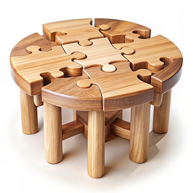 Wooden Puzzle Coffee Table with Interlocking Design Stock Illustration ...