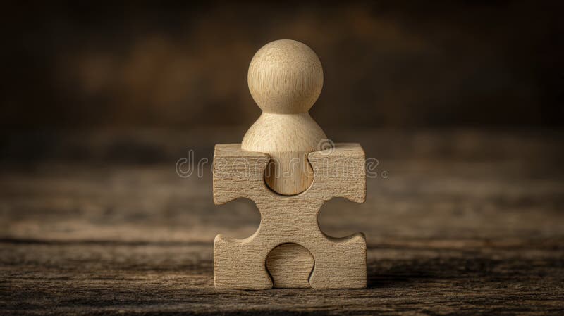 Wooden Puzzle Piece with Figure on Rustic Background Stock Illustration ...