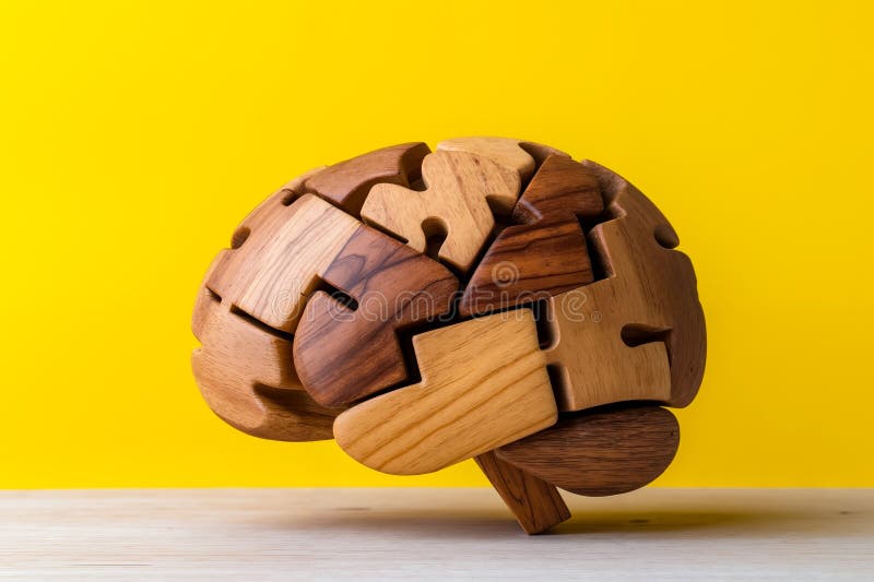 A Wooden Puzzle Piece Shaped Like a Human Brain on a Table Stock Image ...