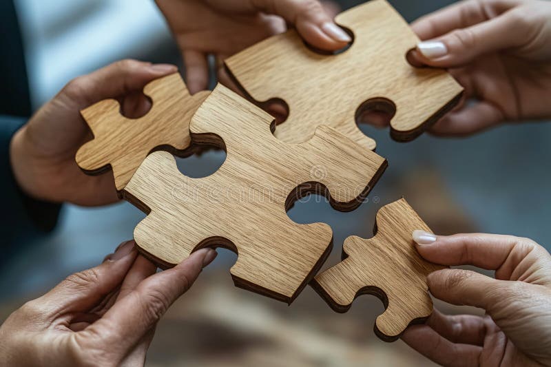 Wooden Puzzle Pieces Teamwork Collaboration Concept High Quality Image ...