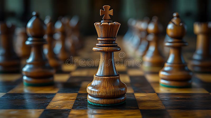 Wooden Queen Chess Piece on Board, Strategy Game Stock Illustration ...
