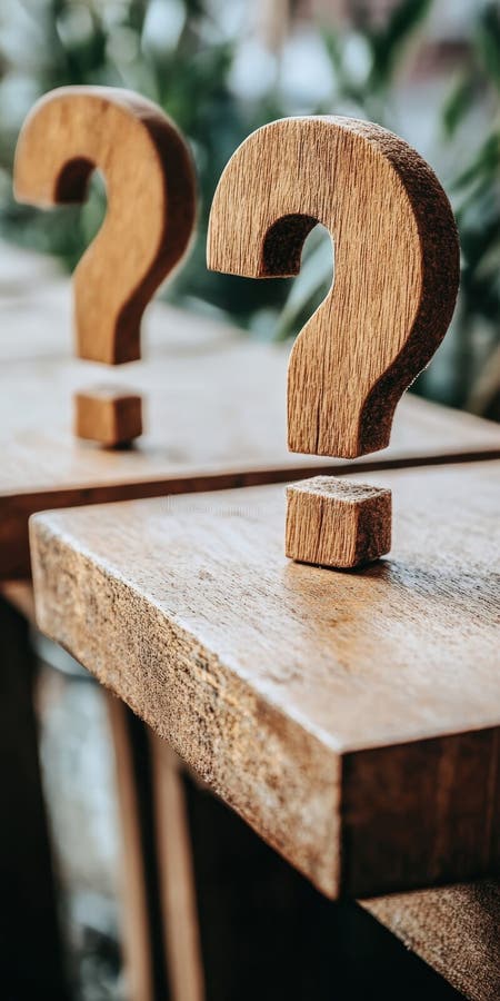 Wooden Question Marks on a Rustic Table with a Blurred Background Stock ...