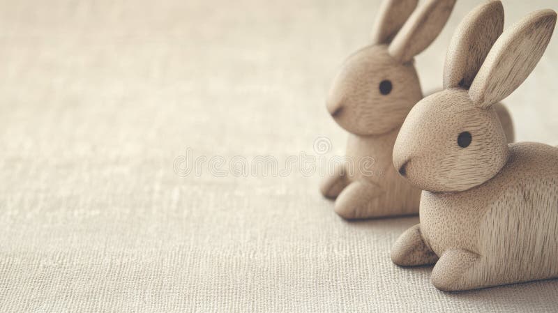 Wooden Rabbit Figurines on Neutral Textured Background Stock Photo ...