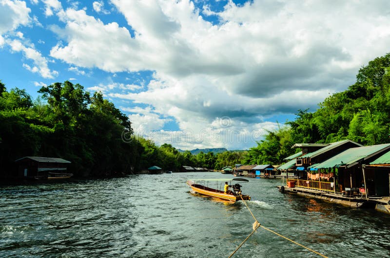 Wooden Raft House Near Forest in Thailannd Stock Image - Image of ...