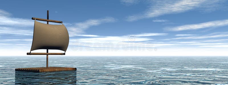 Wooden Raft Lost in the Ocean - 3D Render Stock Illustration ...