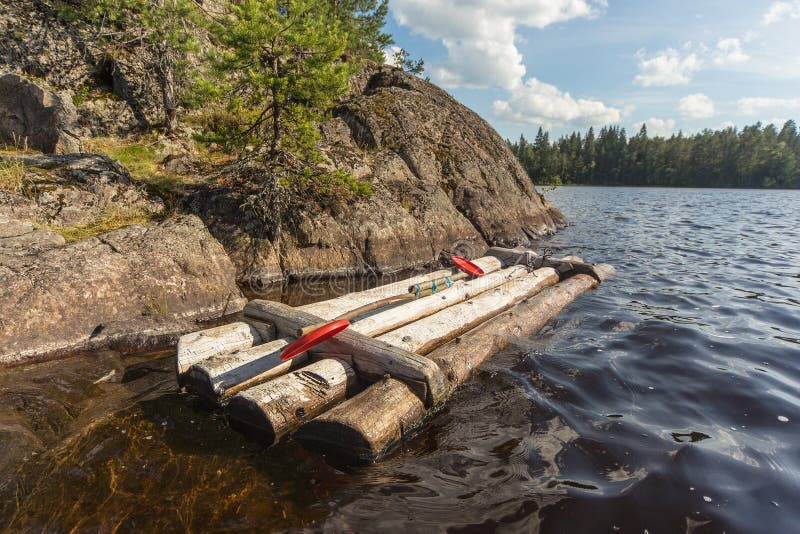 Wooden Raft at the Rocky Shore Stock Photo - Image of hiking, summer ...