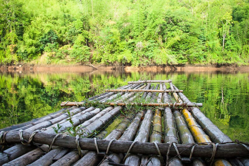 Wooden raft on the water stock image. Image of rafting - 31979769