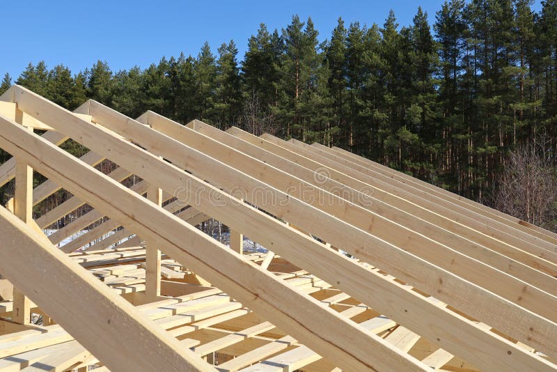 Wooden Rafters of Roofs, Construction of Frame House in Rural Areas ...