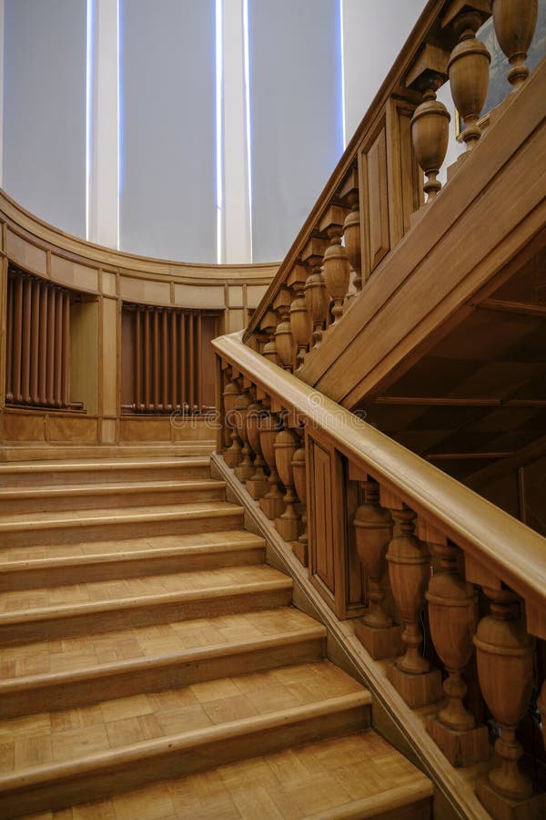 Wooden Railings and Wooden Stairs in the Interior of a Spacious ...