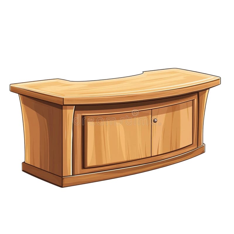 Wooden Reception Desk Curved Counter Top Two Doors Storage Unit Stock ...