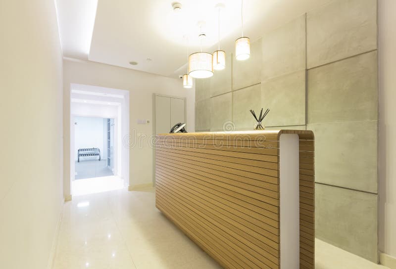 Wooden Reception Desk in Spa Center Stock Image - Image of lobby ...