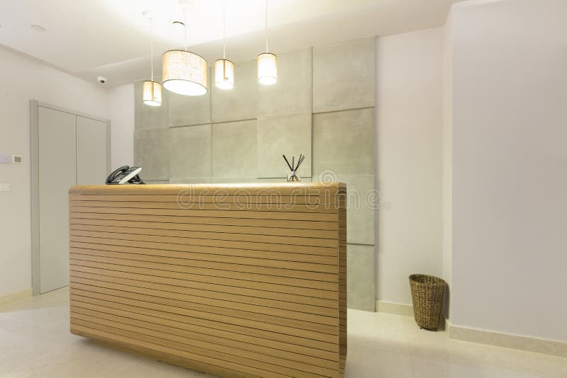 Wooden Reception Desk in Spa Center Stock Image - Image of design ...