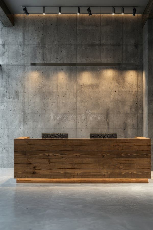 Wooden Reception Table stock photo. Image of space, furniture - 372296594