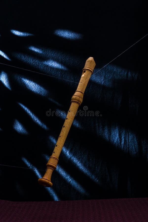 Wooden Recorder with Black Background Stock Image - Image of music ...
