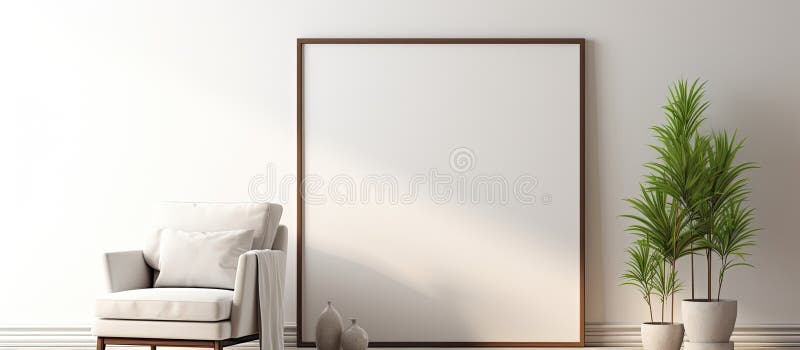 Wooden Rectangle Picture Frame on Living Room Wall Stock Image - Image ...