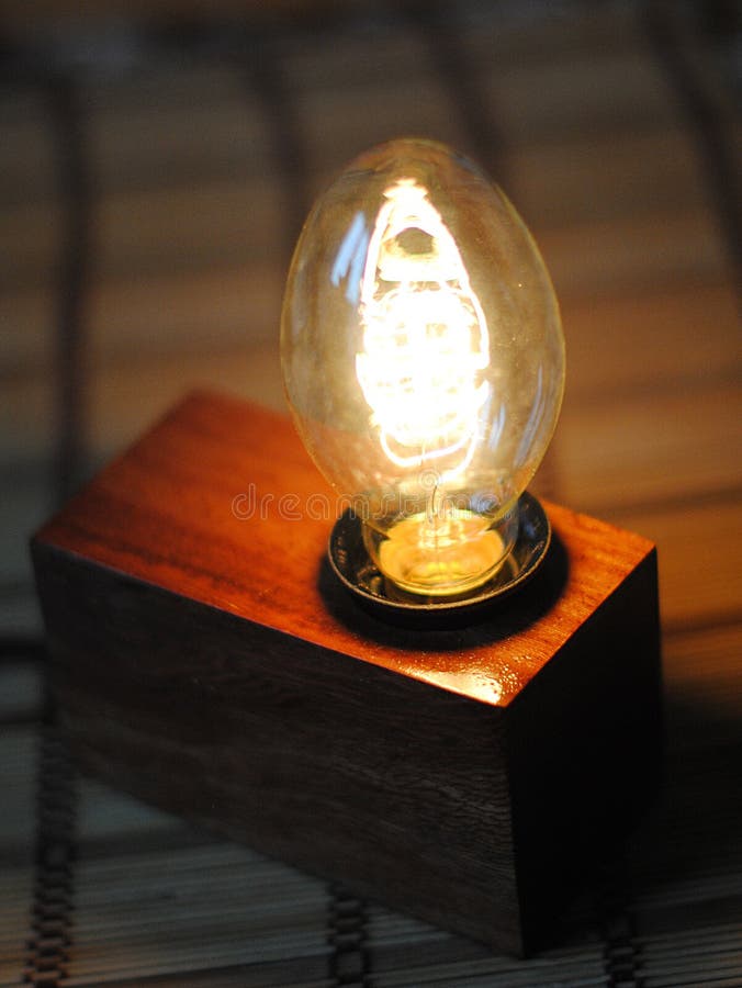 Wooden Rectangular Lamp with a Lamp of Edison. Stock Photo - Image of ...