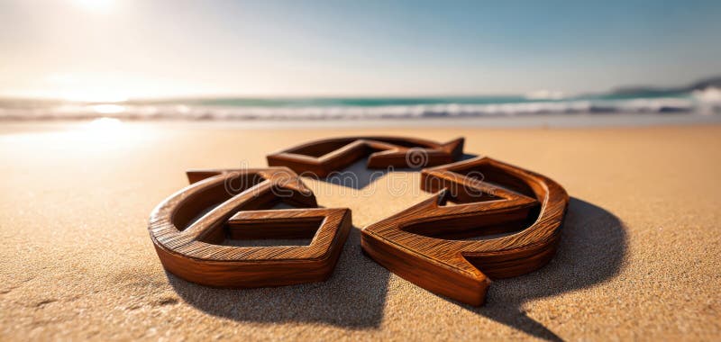 The Wooden Recycling Symbol Resting on a Serene Beach at Sunset AI ...
