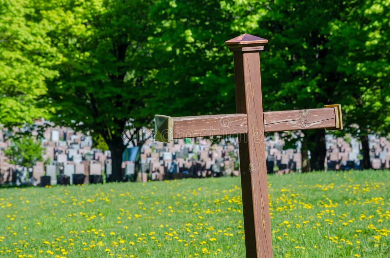 Wooden Cemetery Cross and Fall Color Trees Stock Photo - Image of ...