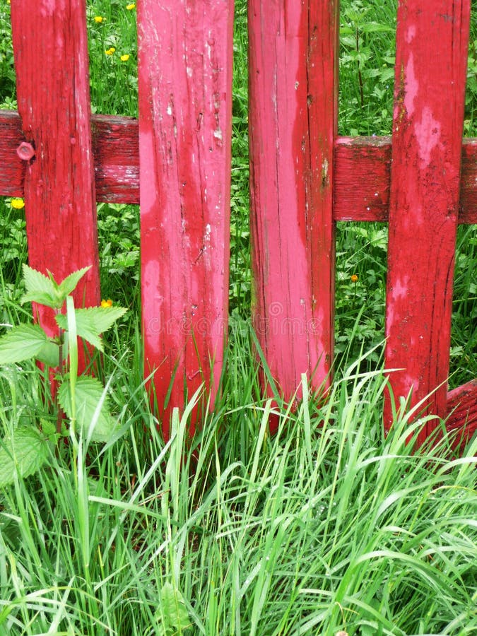 Wooden red gate on grass stock photo. Image of countryside - 35297922