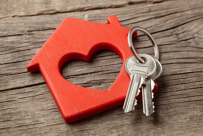 Wooden Red House and Keys on the Old Wooden Boards Stock Photo - Image ...