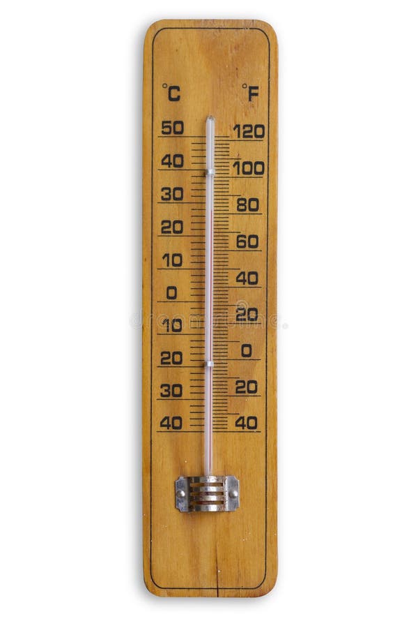 Wooden Retro Thermometer Isolated Over White Stock Photo - Image of ...