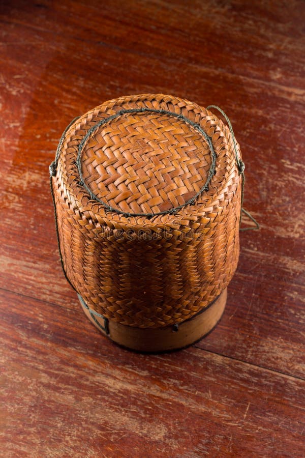 Wooden Rice Box Thai Style on White Background Stock Photo - Image of ...