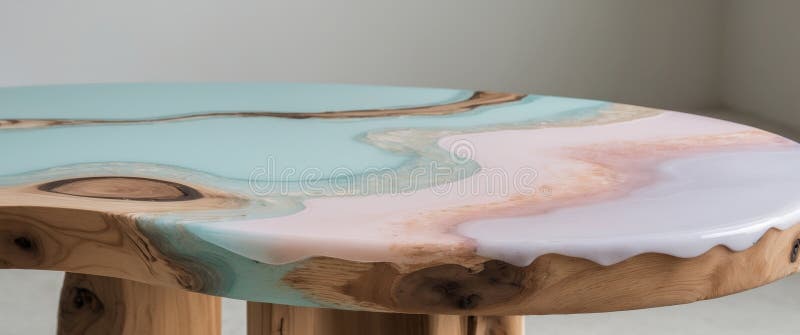Wooden River Table with Decorative Epoxy Pastel Color Resin Stock Photo ...