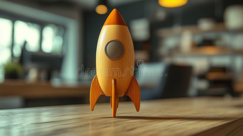 Wooden Rocket Model on a Desk in a Modern Office. Stock Photo - Image ...