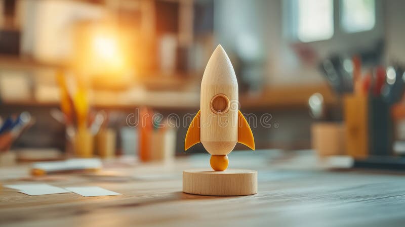 A Wooden Rocket Model on a Table with a Blurred Background. Stock Photo ...