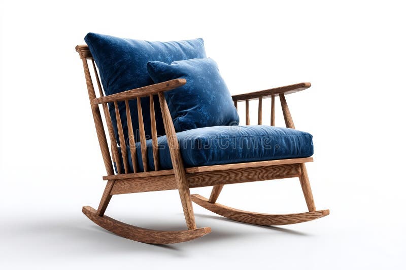 A Wooden Rocking Chair with a Blue Cushion on it Stock Illustration ...