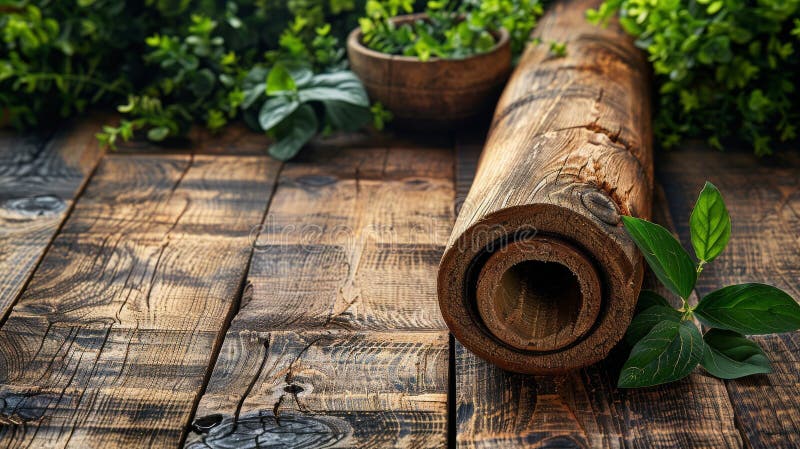 Wooden Roll on Wooden Table Stock Photo - Image of grain, table: 311463310