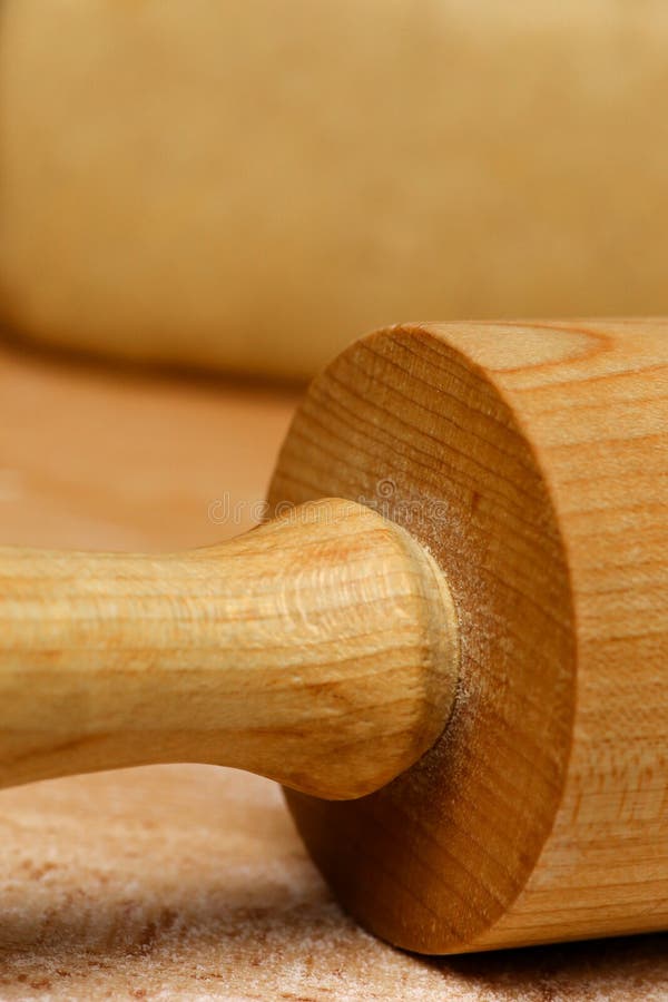 Wooden Rolling Pin with Dough on the Table Stock Image - Image of food ...