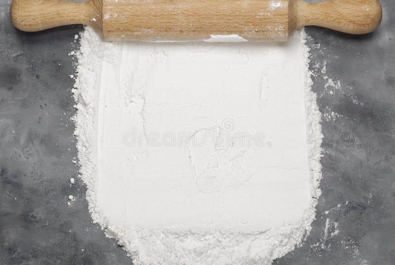 Wooden Rolling Pin and Flour Top View Advertising Space Stock Image ...