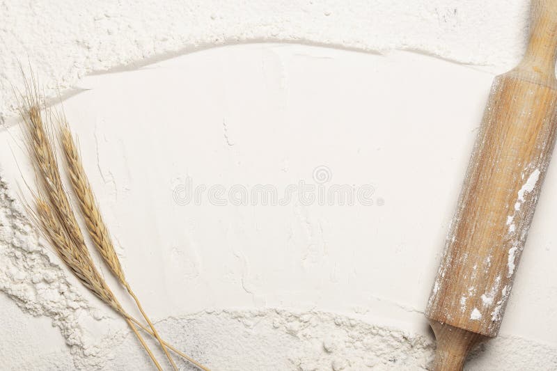 Wooden Rolling Pin and Flour Top View Advertising Space Stock Image ...