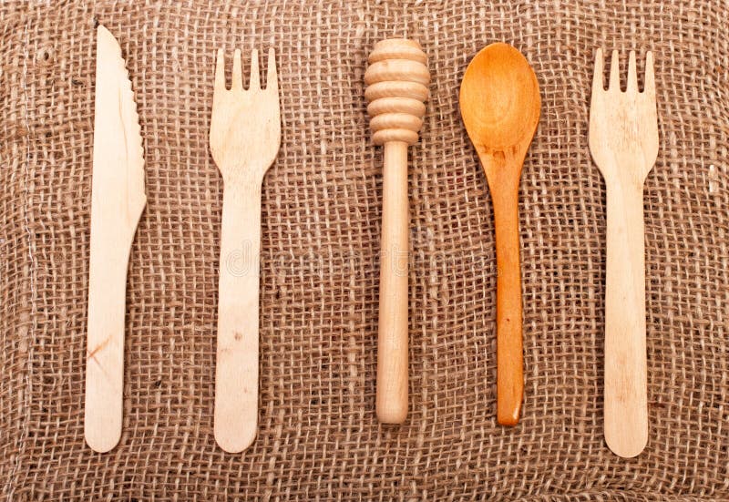 Wooden Rolling-pin, Fork, Knife and Spoon Stock Image - Image of knife ...