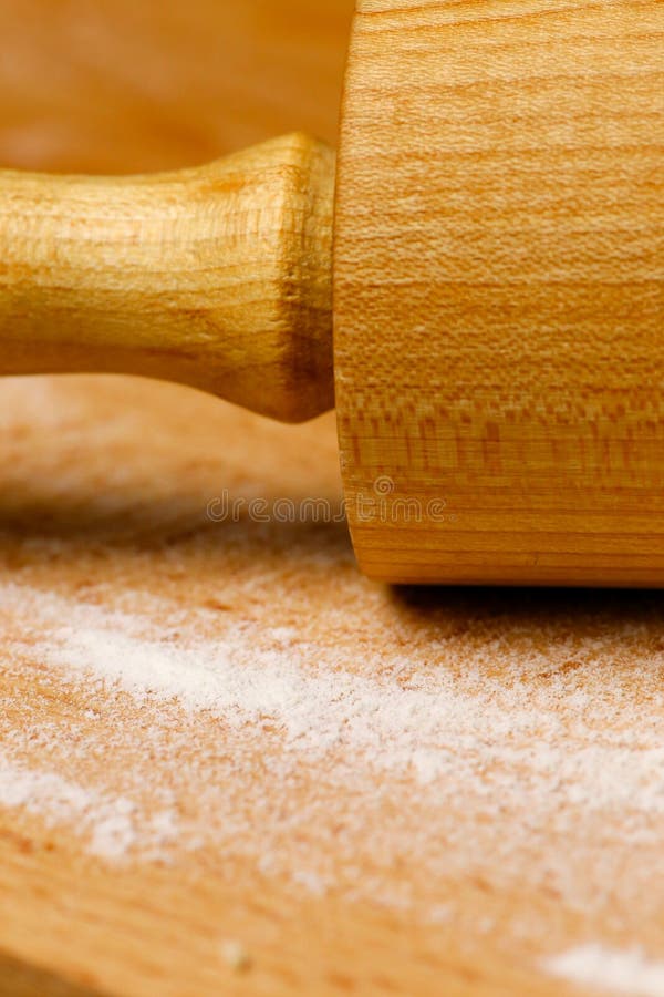 Wooden Rolling Pin White Flour Stock Photo - Image of brown, filling ...