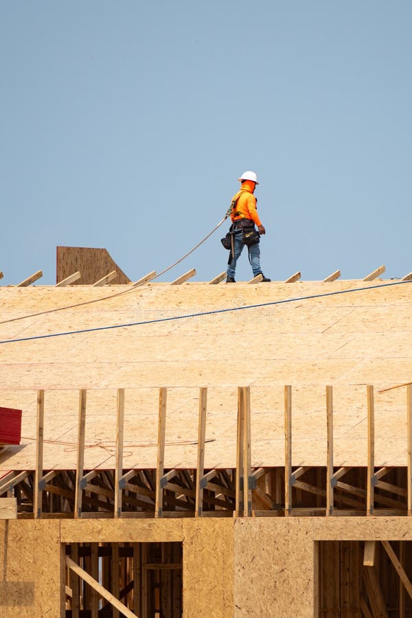 Wooden Roof Beam from Framework. House Roof at Construction Site Stock ...