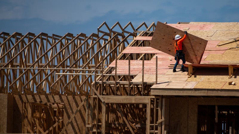 Wooden Roof Beam from Framework. House Roof at Construction Site Stock ...
